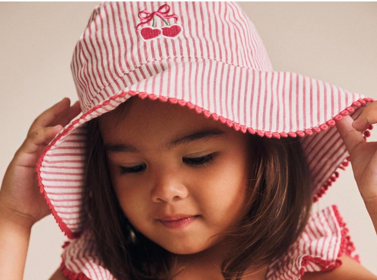 Hux Baby Frilly Sunhat- Cherry Pie Stripe – Mod Bodz Children’s Boutique